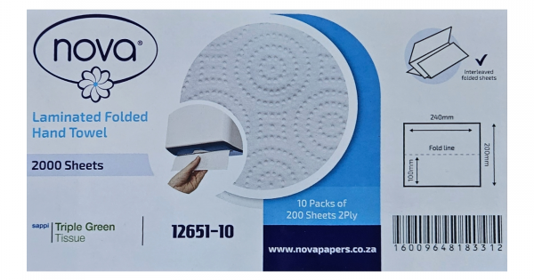 RIS-CLEANING / Nova Laminated Folded Hand Towels 2Ply 2000 Sheets ...