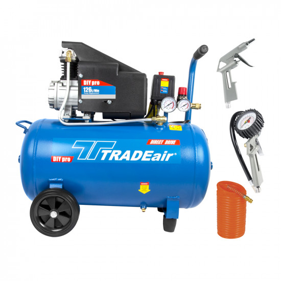 TRADEair / 50L Hobby Air Compressor, 1.1Kw, Direct Drive 1.5HP, 3 Piece ...